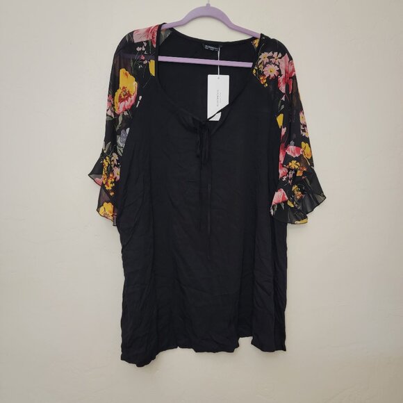 BloomChic | Tops | Bloomchic Floral Raglan Sleeves Keyhold Tie Neck ...